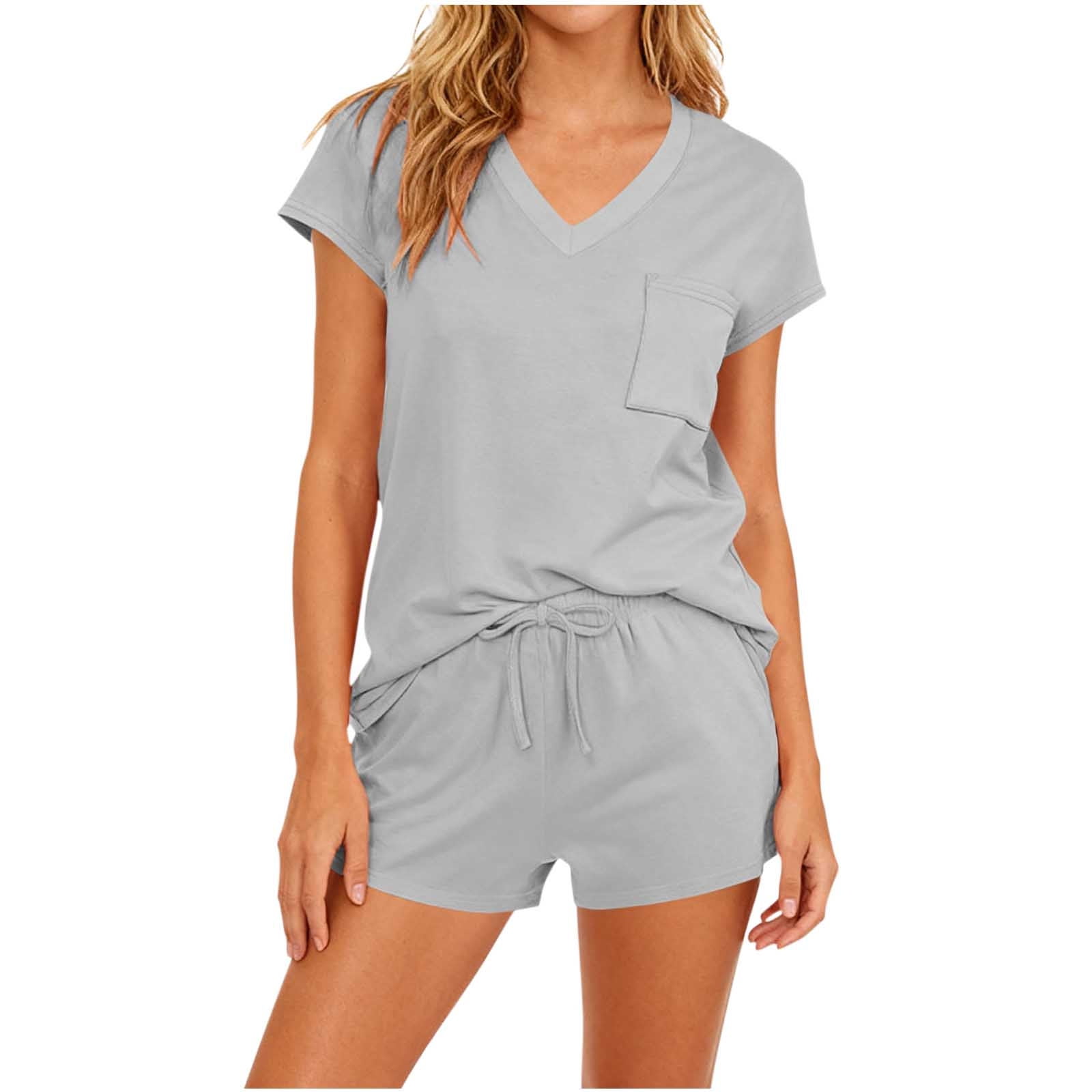 Byworldtasic No Boundaries Women's Short Sleeve Pajama Sets Casual V ...