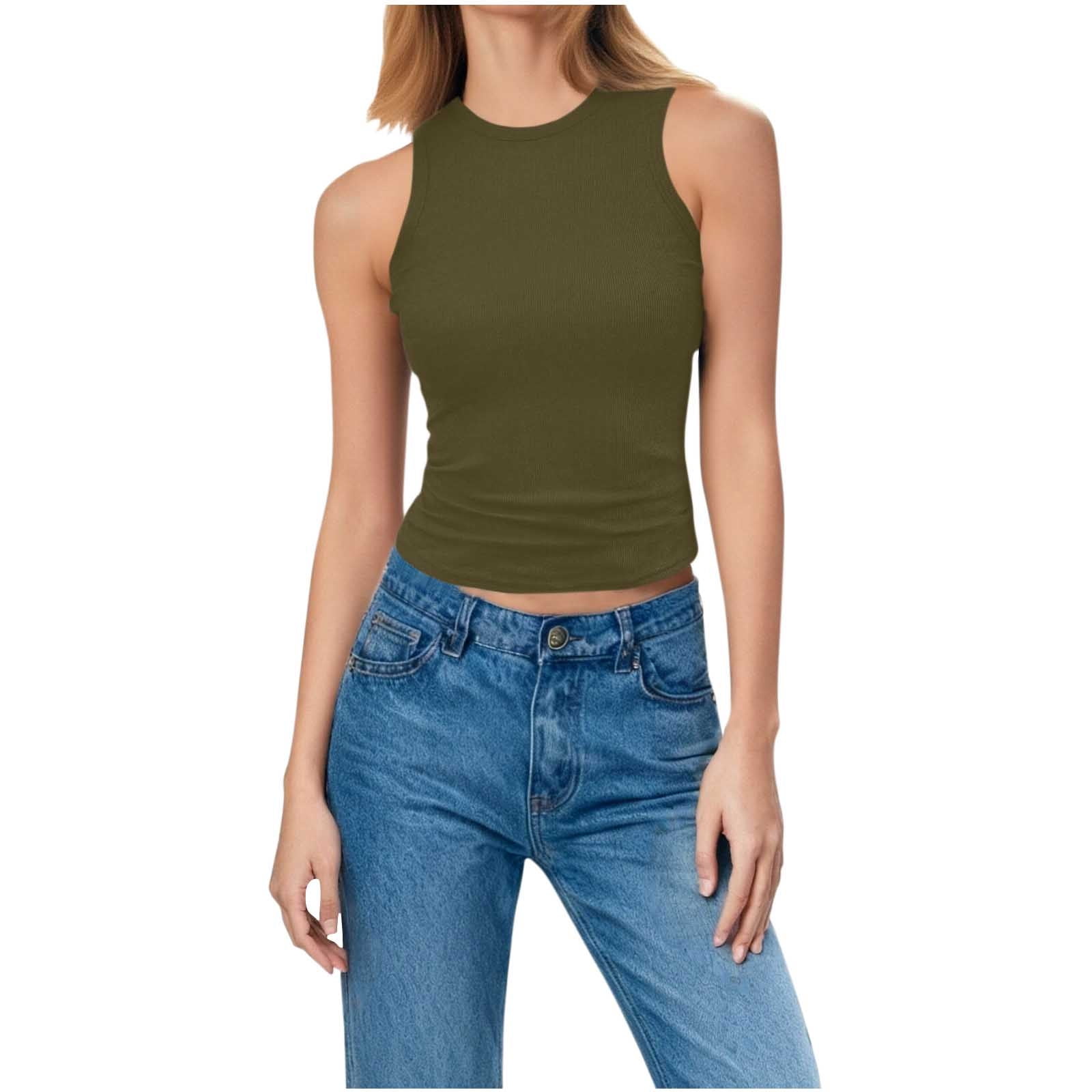 Byworldtasic No Boundaries Womens Tanks Ribbed Round Neck Top ...