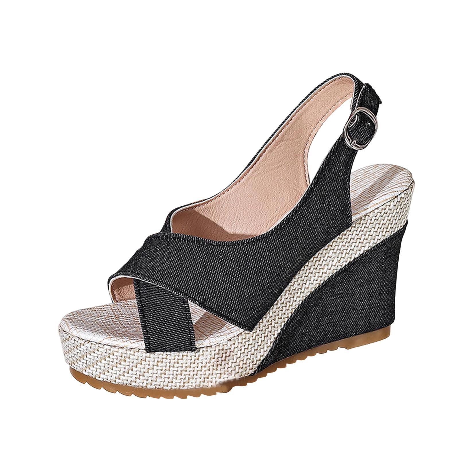 Byworldtasic Platform Wedges Sandals for Women Cross Band Slip-on High ...