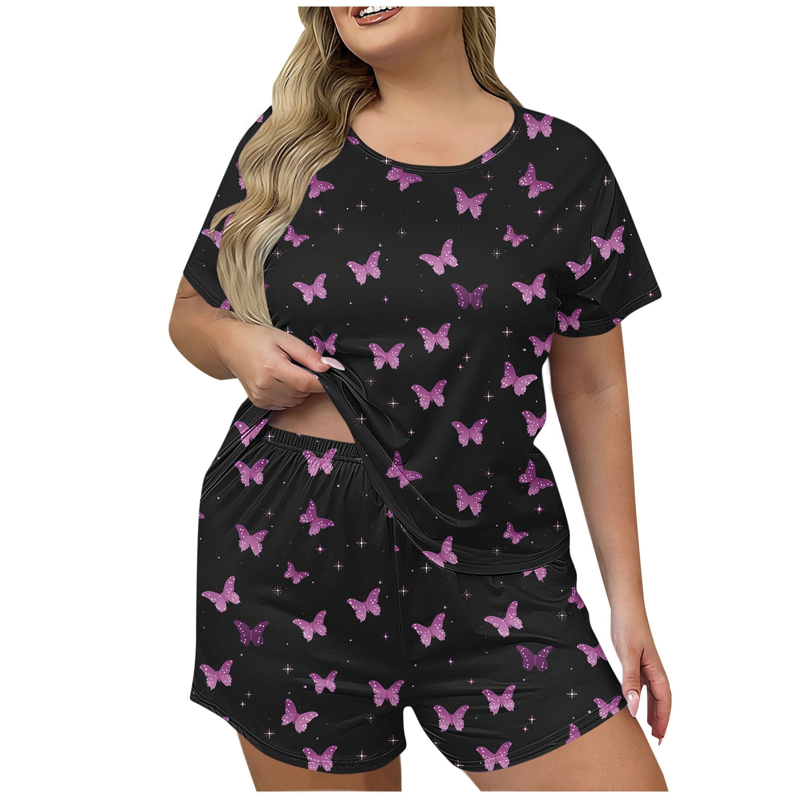 Byworldtasic Plus Size Pajama Set for Women 2 Piece Lounge Set Short ...