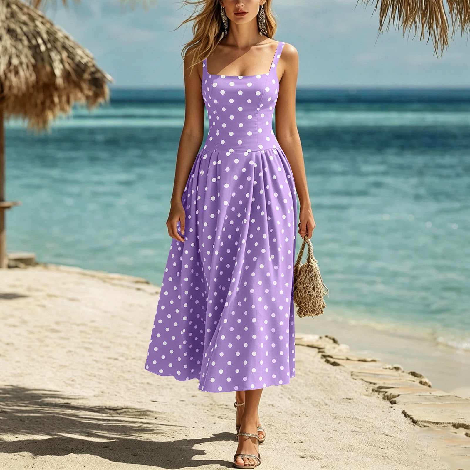 Byworldtasic Polka Dot Dress for Women 2026 Summer Spaghetti Strap ...