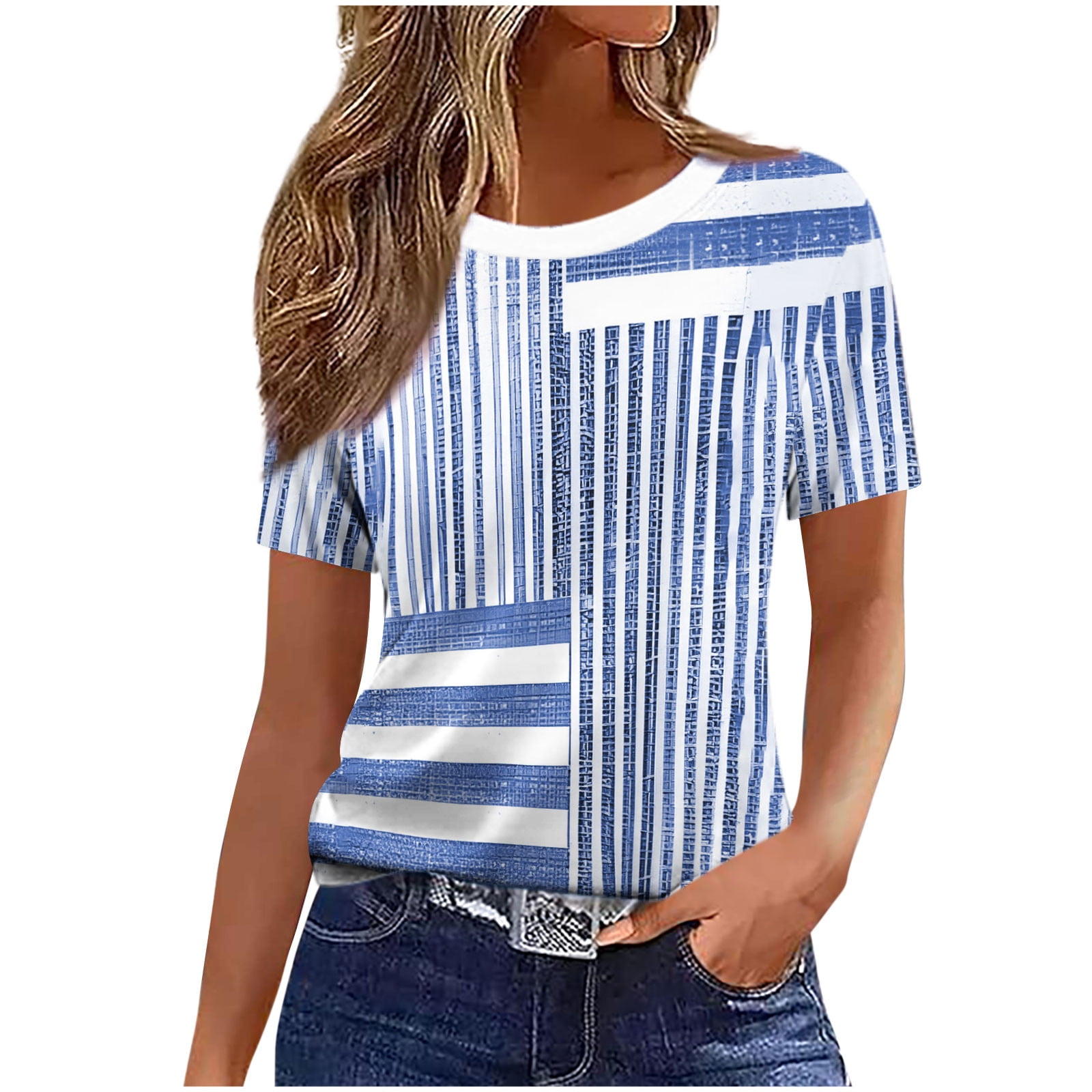 Byworldtasic Round Neck Shirts for Women Printed Summer Tops Short ...