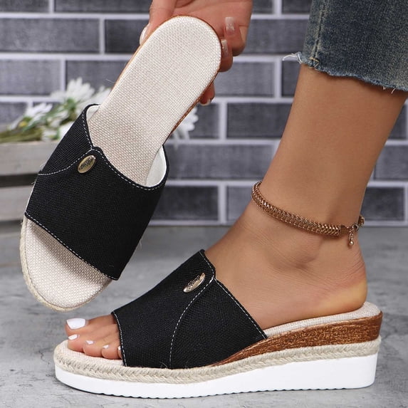Byworldtasic Slip On Wedge Sandals for Women Open Toe Resort Platform ...