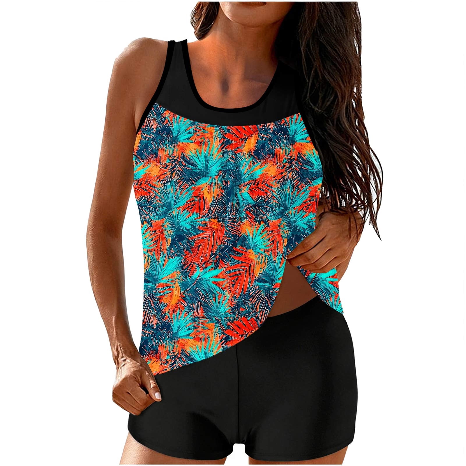 Byworldtasic Two Piece Tankini Swimsuits for Women Printed Block ...