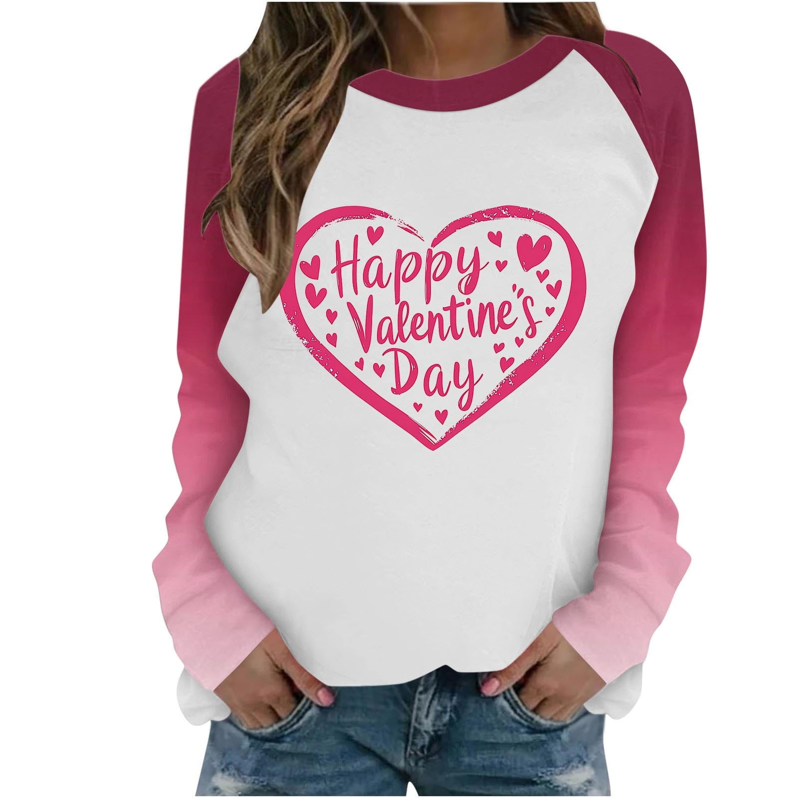 Byworldtasic Valentine's Day Long-Sleeve T-Shirt for Women Plus Size ...