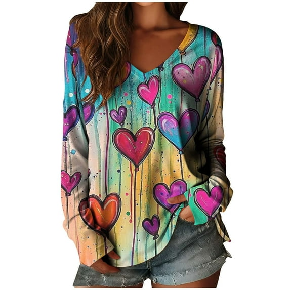 Byworldtasic Valentine's Day T Shirts for Women V Neck Long Sleeve ...