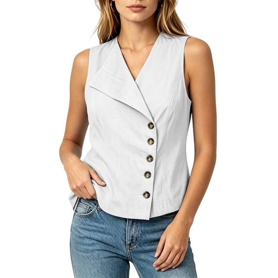 Byworldtasic Waistcoat Vest for Women Sleeveless Blazers V Neck Button ...