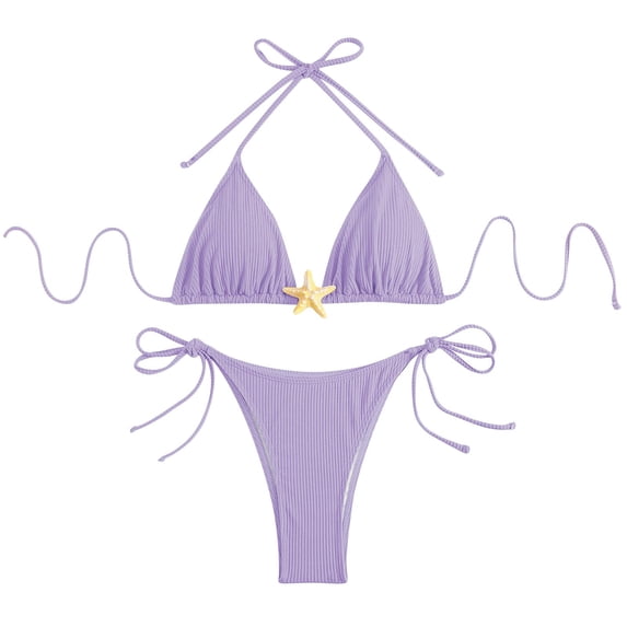 Byworldtasic Women Two Piece Starfish Bikini Set High Cut String Tie ...