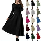 Byworldtasic Women's A Line Long Sleeve Casual Dress Round Neck Ribbed ...