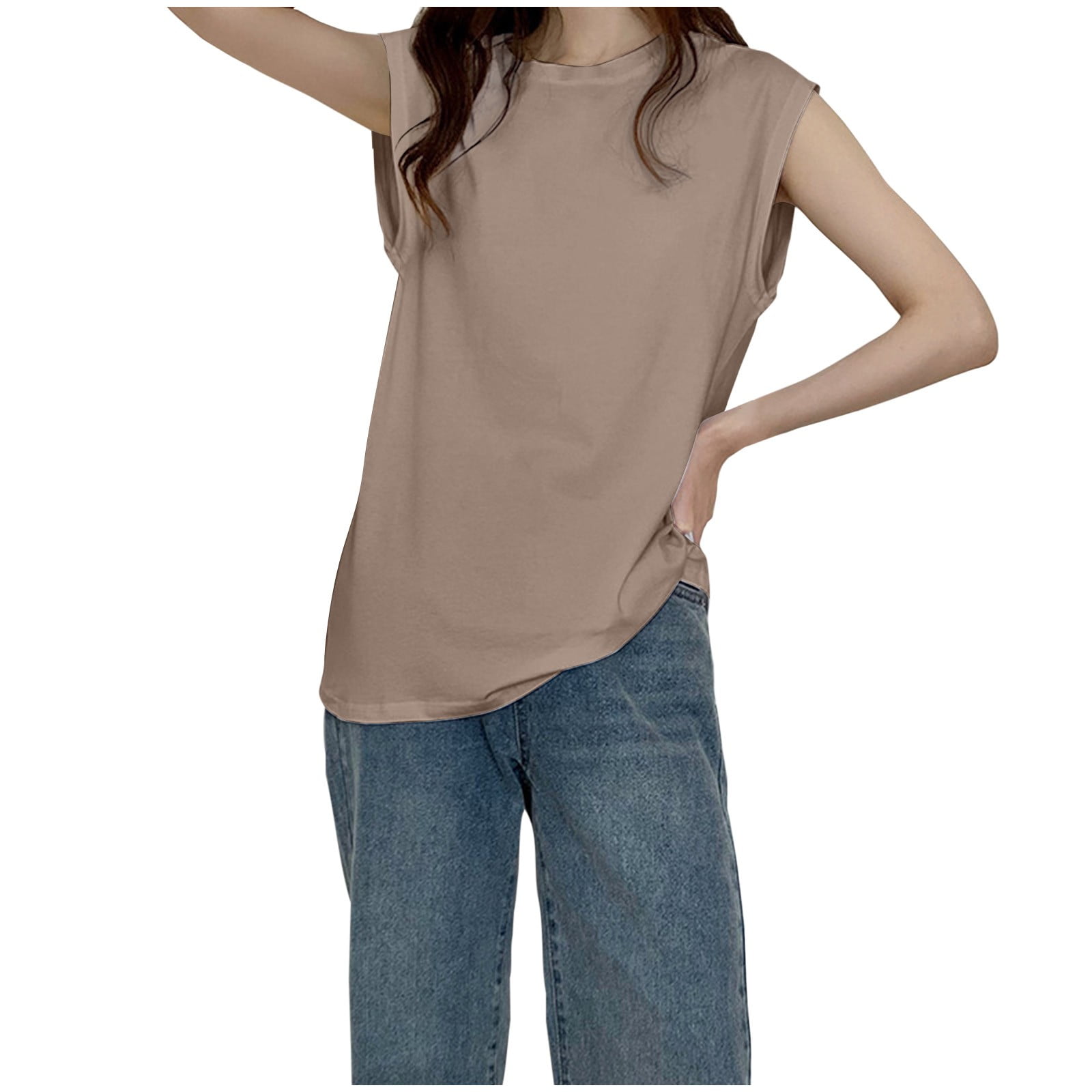 Byworldtasic Women's Basic Shirt Cap Sleeve Tops for Women Summer Top ...