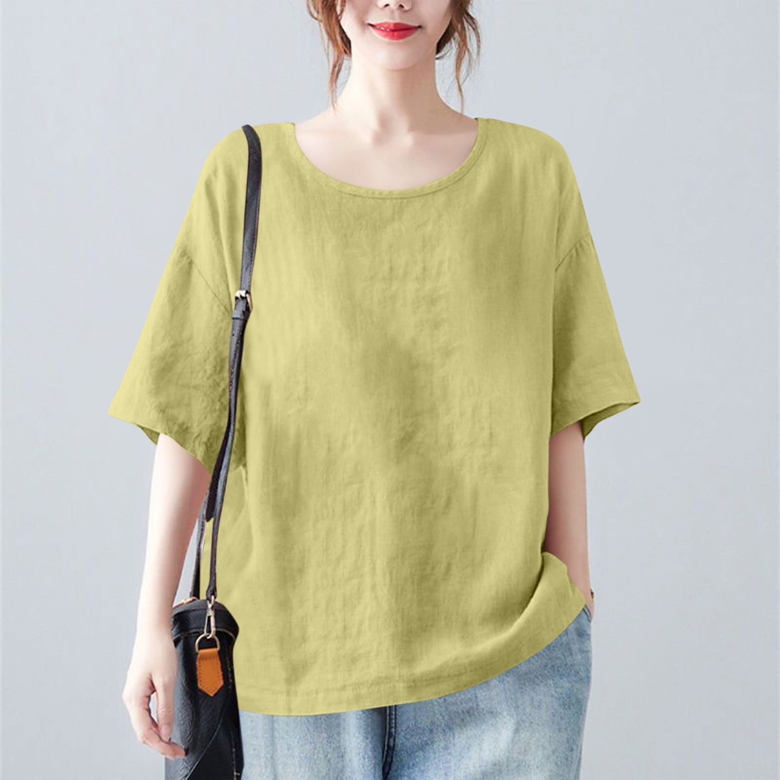 Byworldtasic Women's Basic Shirt Women's Cotton and Linen Blouses ...