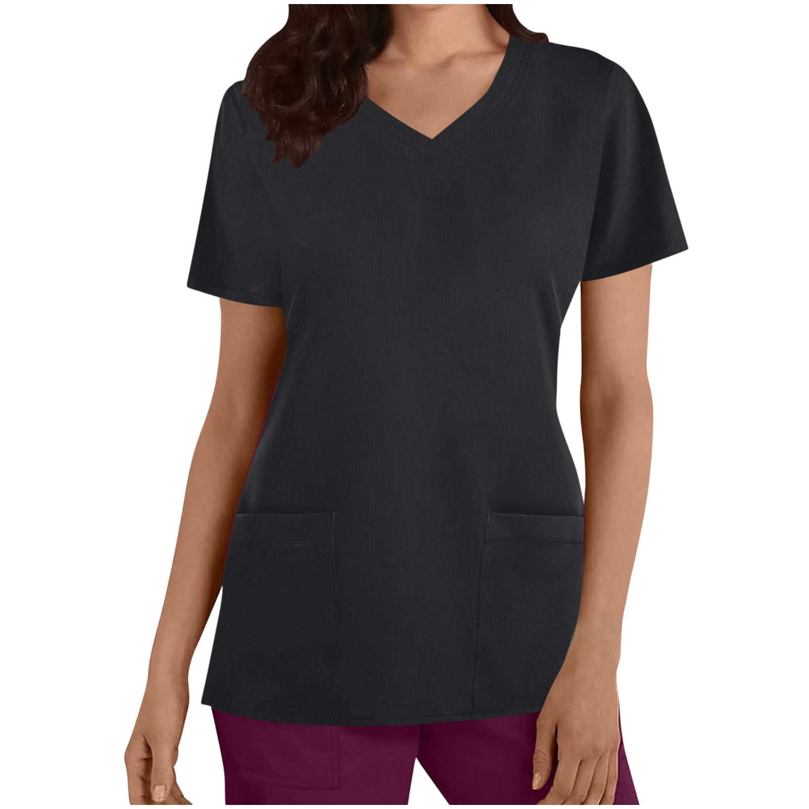 Byworldtasic Women's Breathable V-Neck Scrubs Shirt with Pockets ...