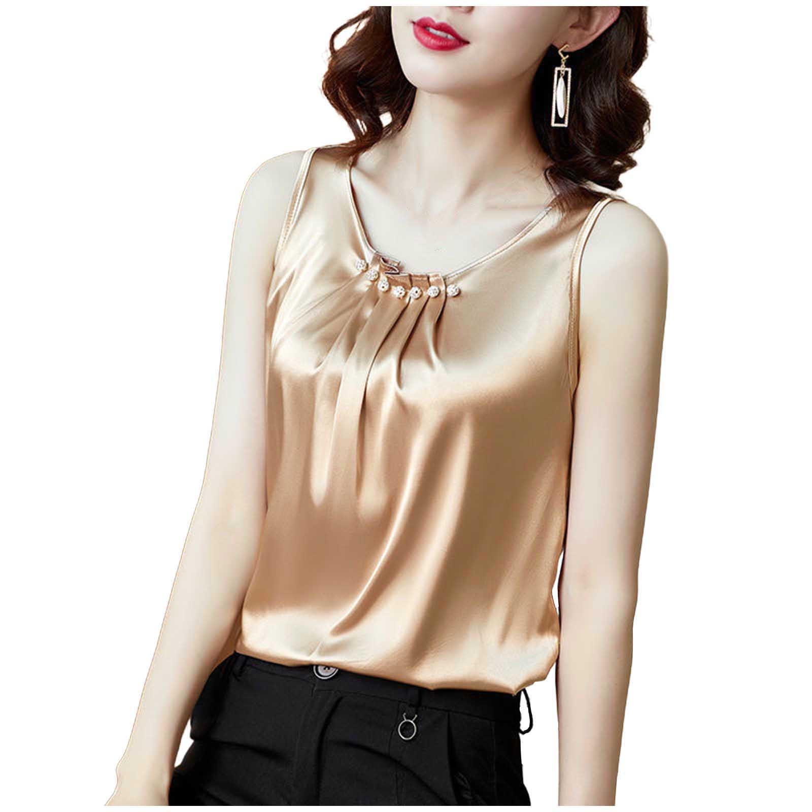 Byworldtasic Women's Camisole Loose Clothes Round Neck Basic Sleeveless ...