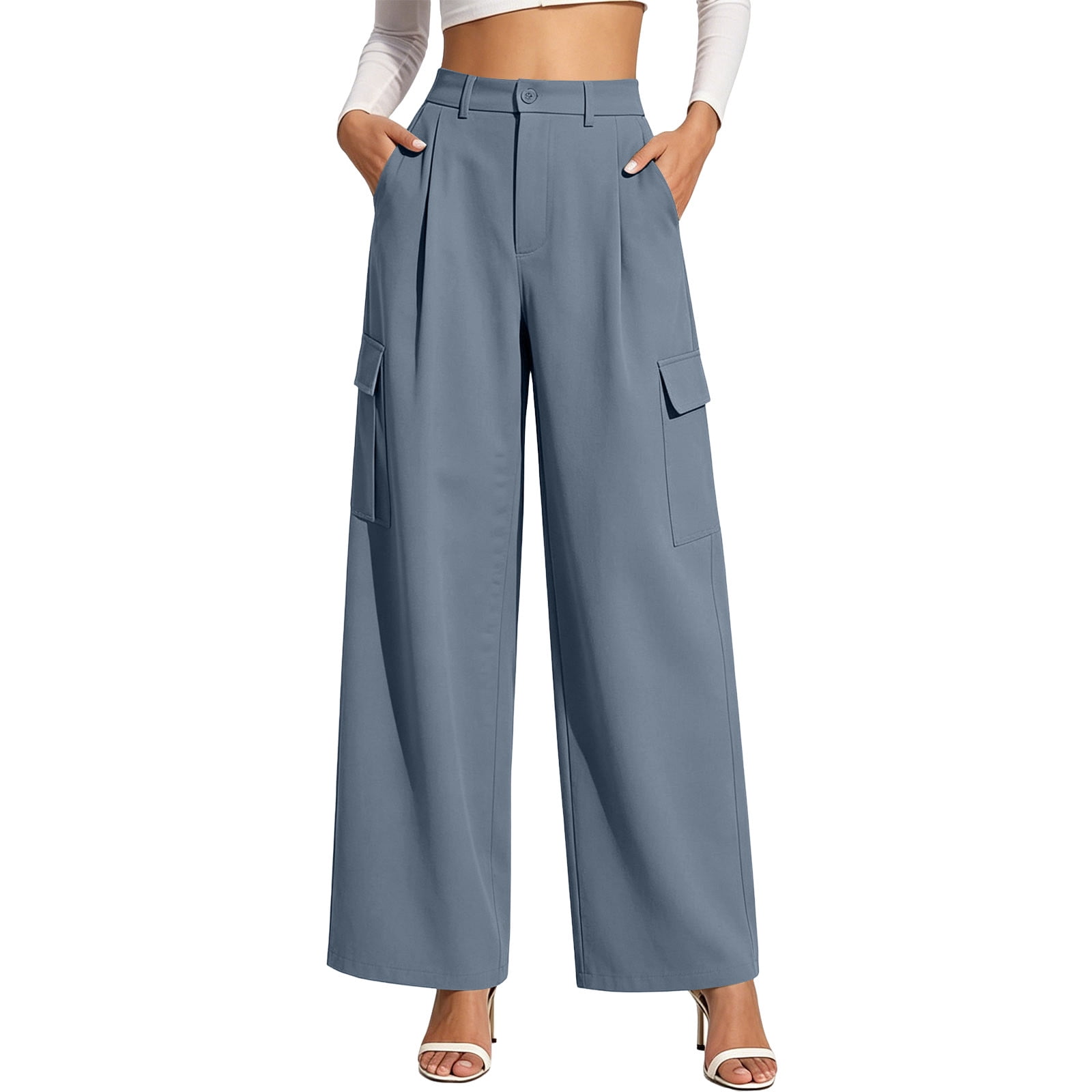 Byworldtasic Women's Cargo Pants High Waist Pleated Wide Leg Utility ...