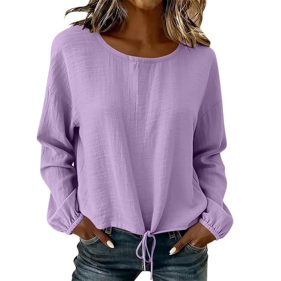 Byworldtasic Women's Casual Long Sleeve Blouse Crew Neck Loose Fit Top ...