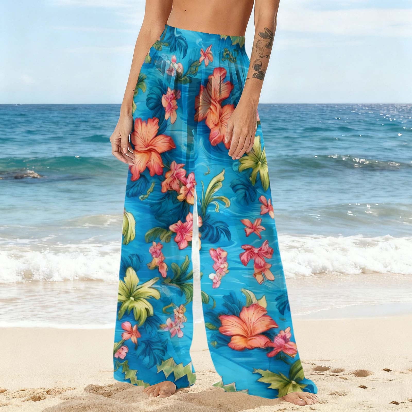 Byworldtasic Women's Chiffon Lightweight Sun Protection Beach Pants ...