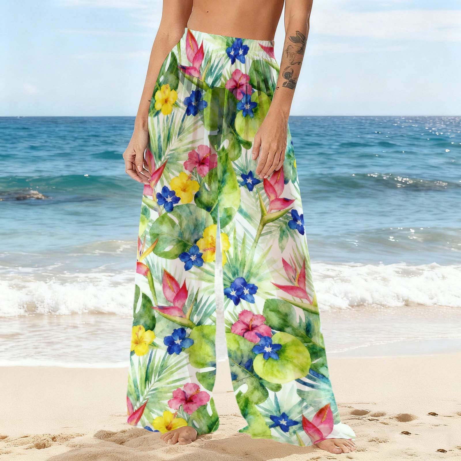 Byworldtasic Women's Chiffon Lightweight Sun Protection Beach Pants ...