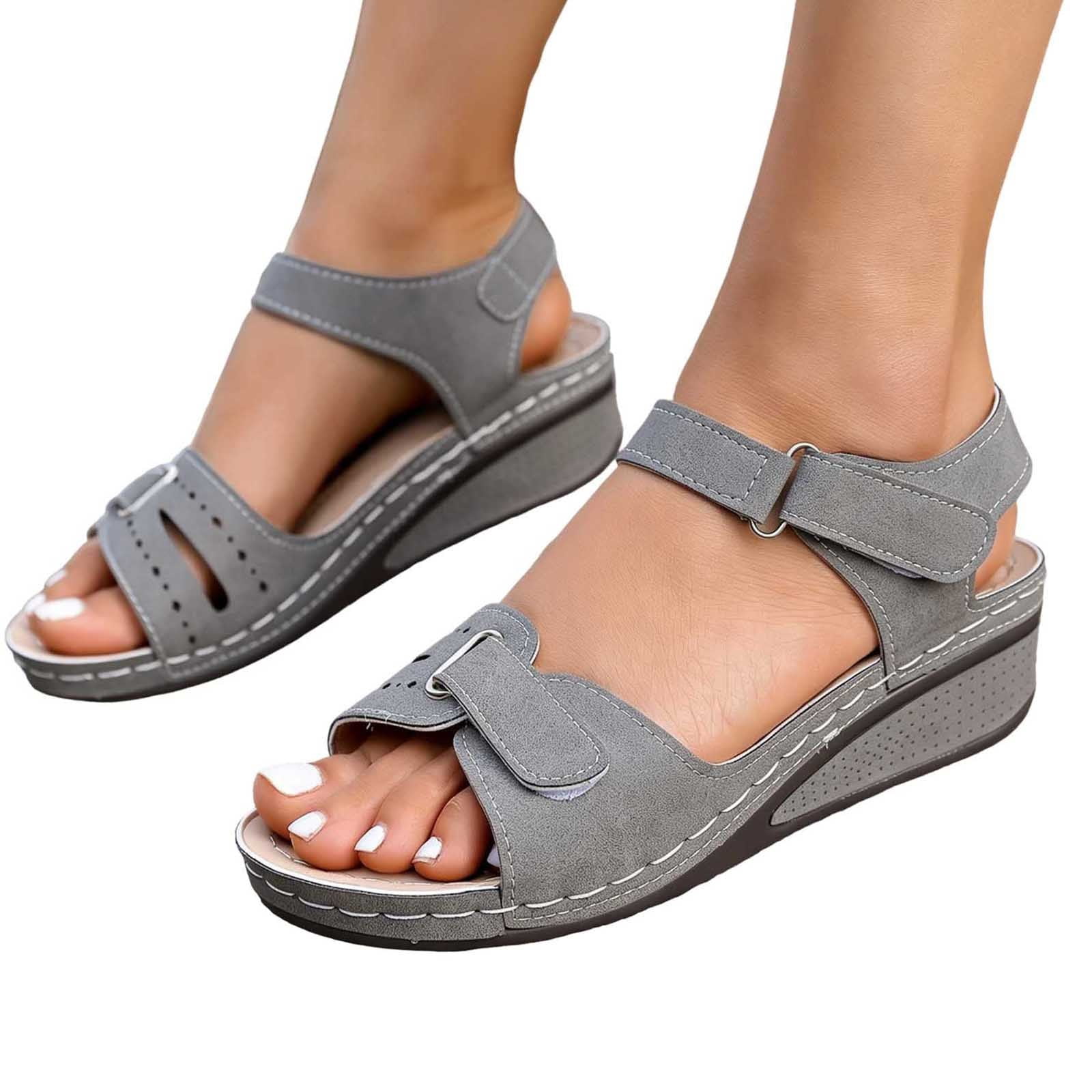 Byworldtasic Women's Comfort Wedge Sandals Open Toe Hook and Loop ...