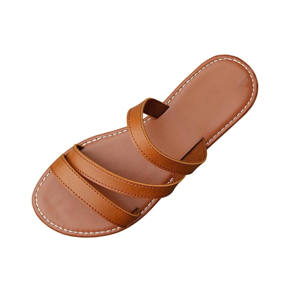 Byworldtasic Women's Flat Sandals Round Open Toe Multi Strap Slide ...