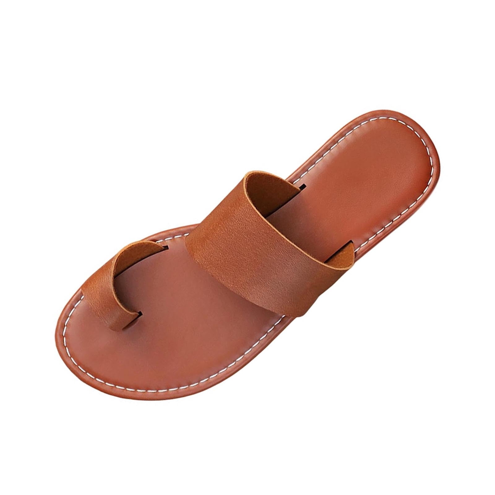 Byworldtasic Women's Leather Toe Ring Sandals Dressy Summer Slip on ...