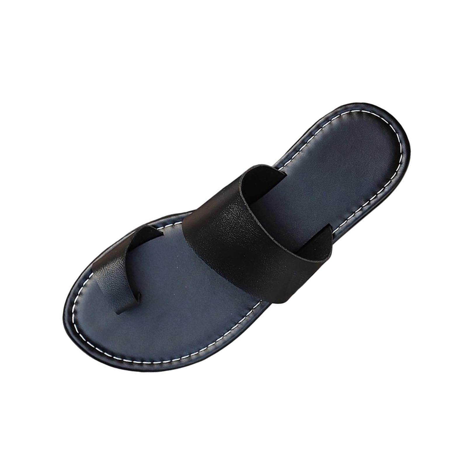 Byworldtasic Women's Leather Toe Ring Sandals Dressy Summer Slip on ...