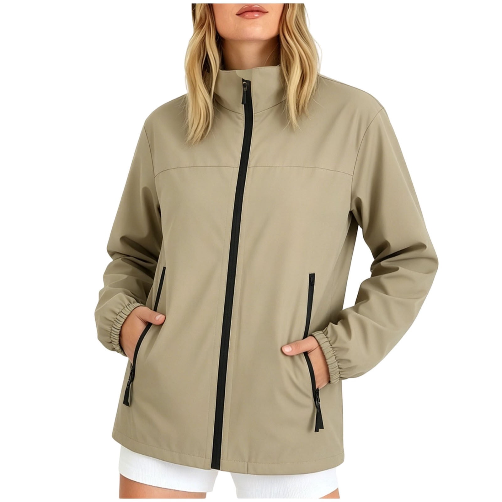 Byworldtasic Women's Lightweight Windbreaker Jacket Stand Collar Full ...