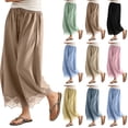 Byworldtasic Women's Pants Cropped Lace-Hem Pants High Waisted ...