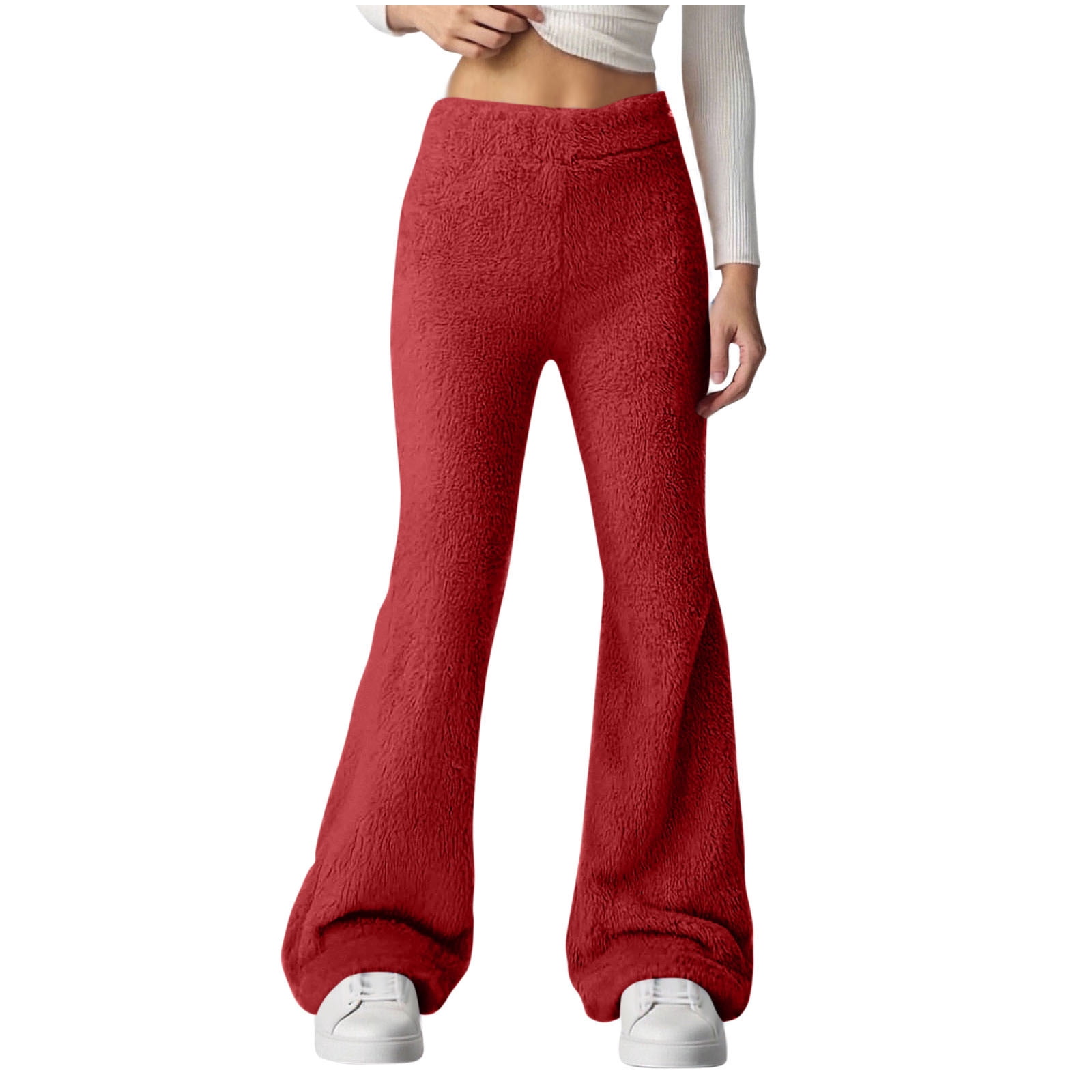 Byworldtasic Women's Pants Womens Fluffy Fleece Sweatpants Wide Leg ...