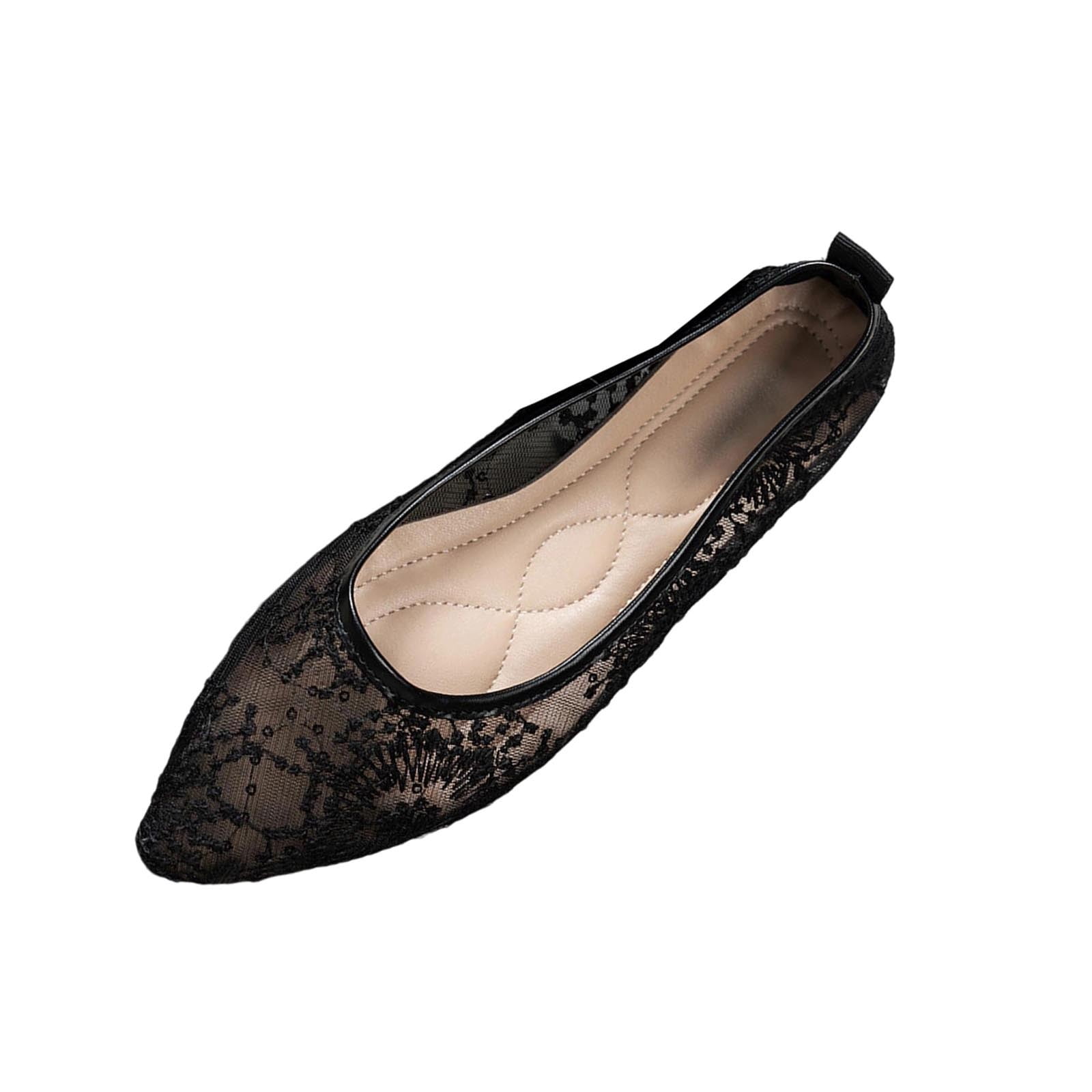 Byworldtasic Women's Retro Shoes Lace Mesh Floral Round Toe Slip on ...