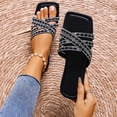 Byworldtasic Women's Rhinestone Pearl Sandals Dressy Square Toe Slip On ...