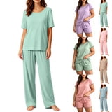Byworldtasic Women's Short Sleeve Pajama Set Round Neck Loose Top Wide ...