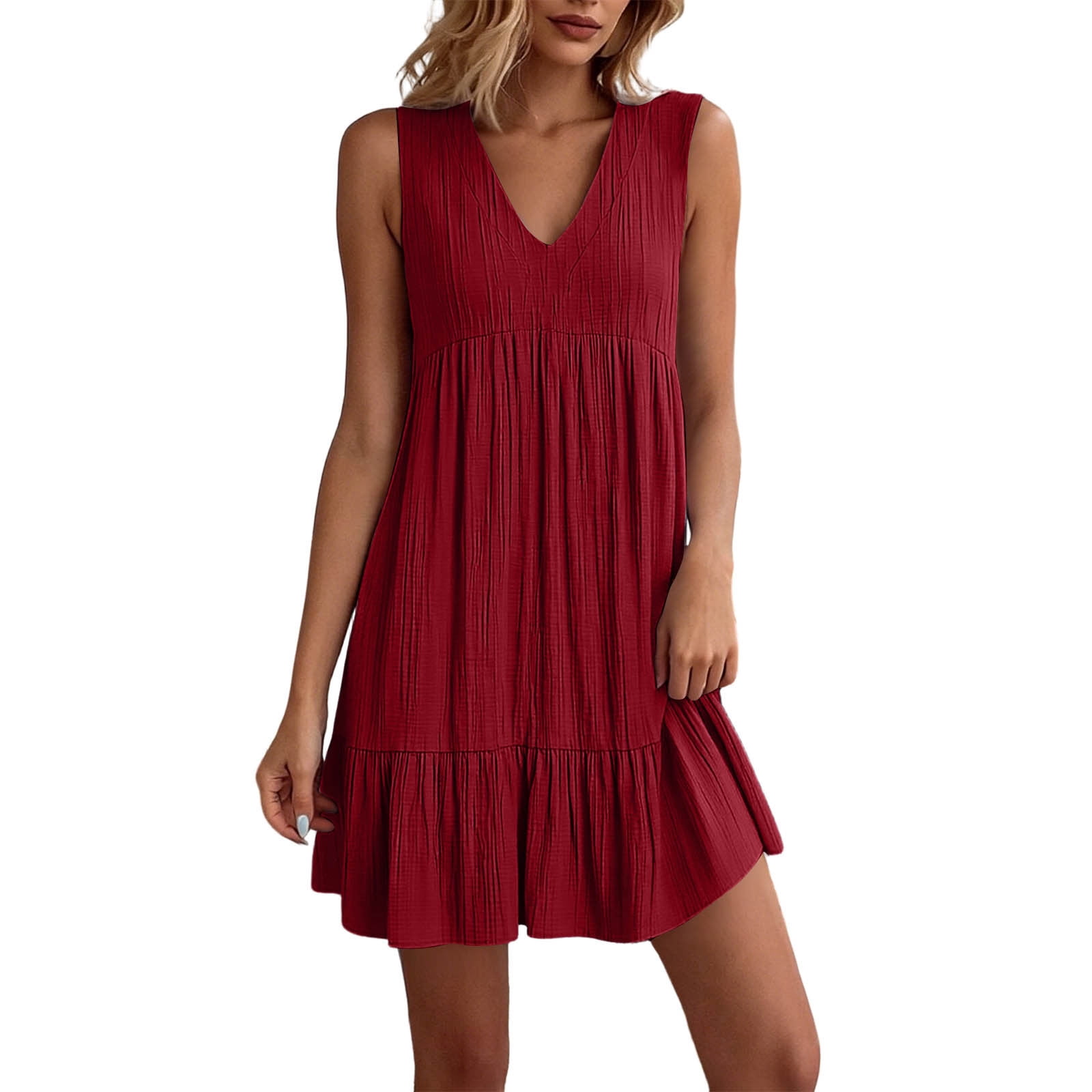 Byworldtasic Women's Sleeveless Tiered Ruffle Tank Dress, Casual Summer ...