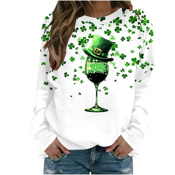 Byworldtasic Women's St. Patrick's Print Round Neck Raglan Sleeve Long ...