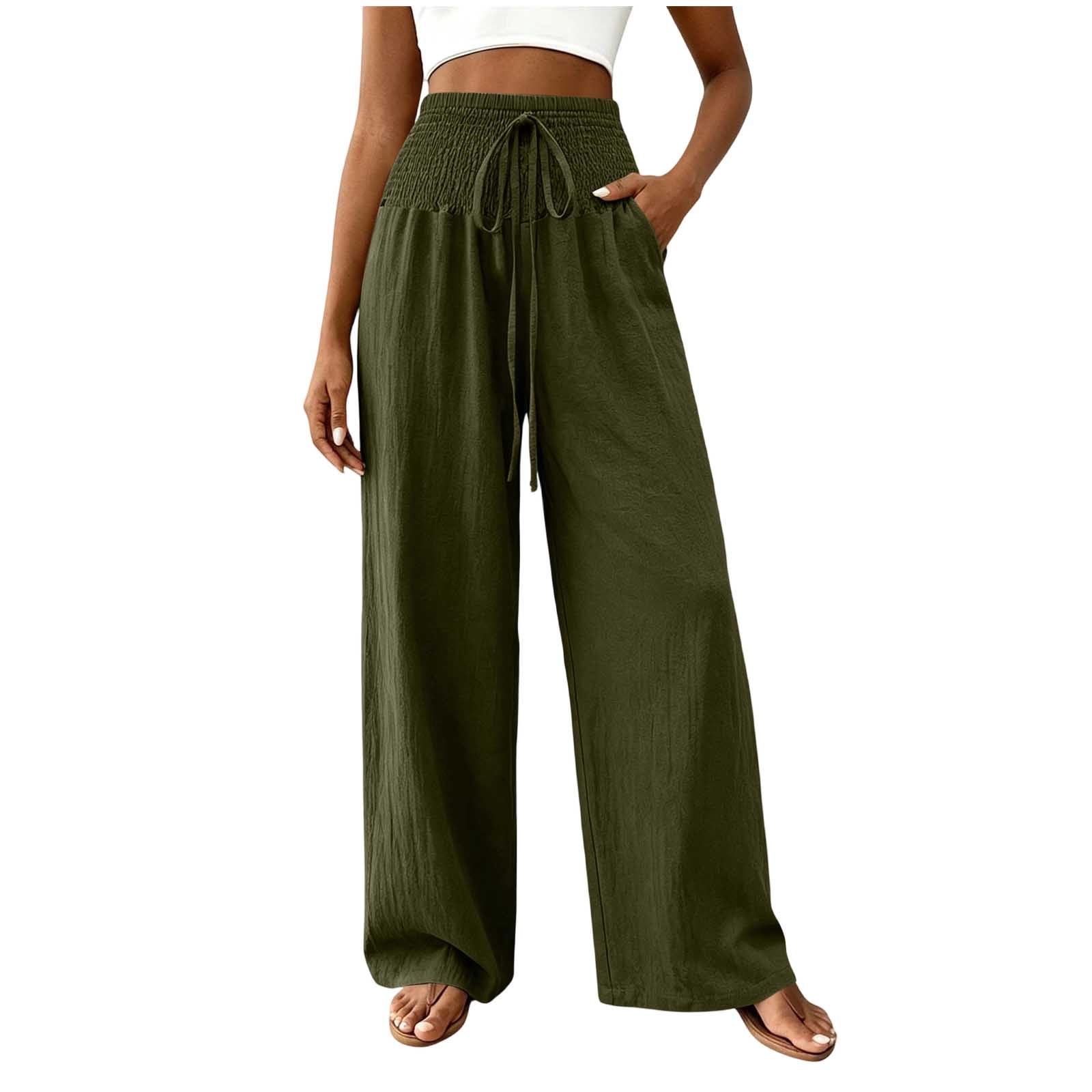 Byworldtasic Women's Summer Flowy Pants High Waist Wide Leg Pants with ...