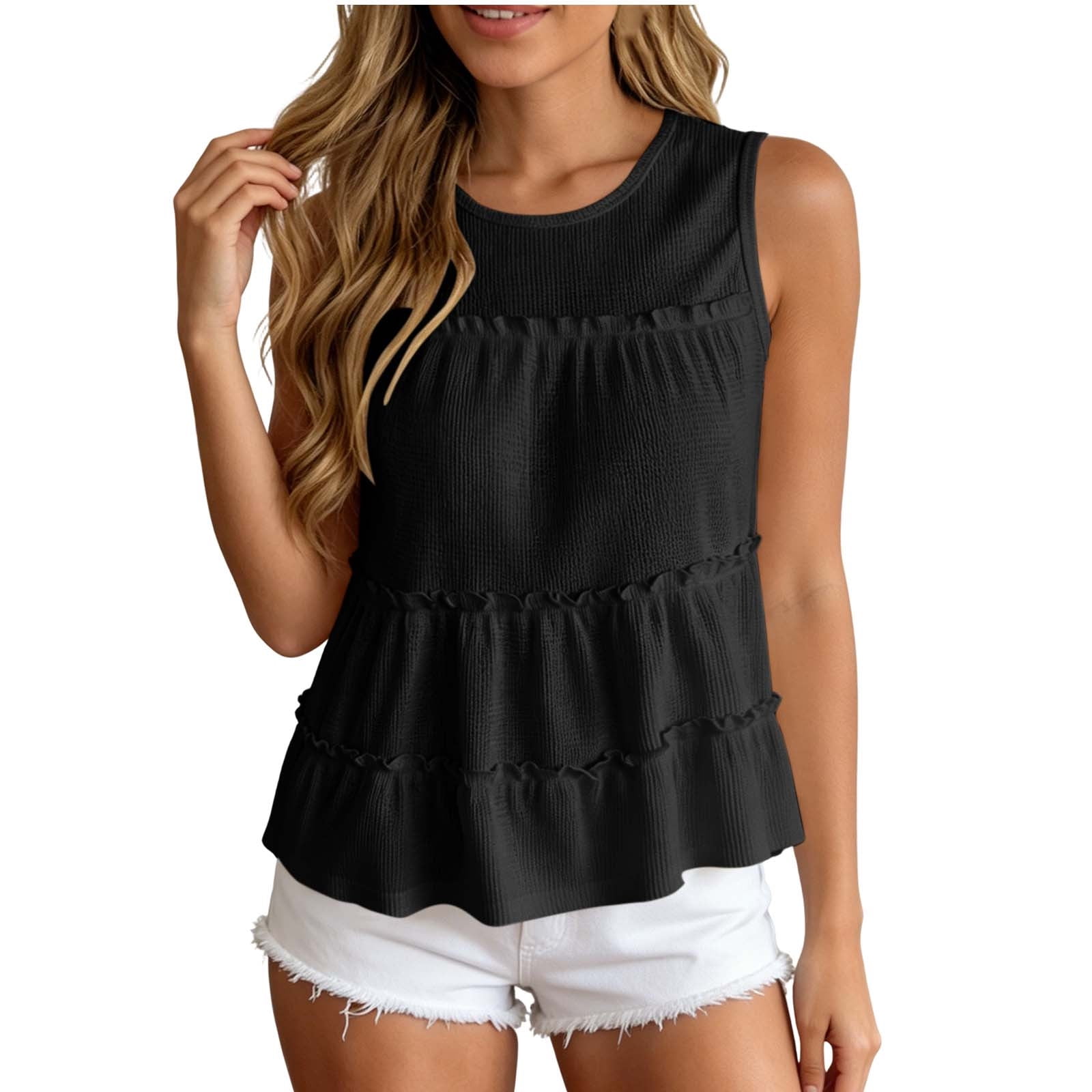 Byworldtasic Women's Tiered Ruffle Sleeveless Tank Top Round Neck ...