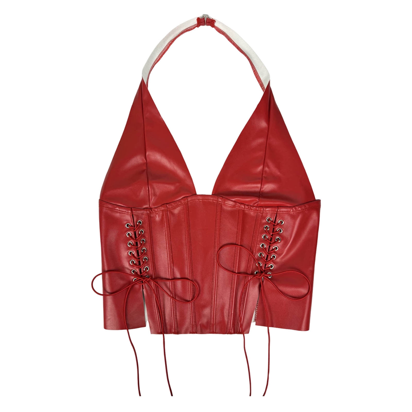 Byworldtasic Women's Y2K Leather Halter Corset Tops Backless Shapewear ...