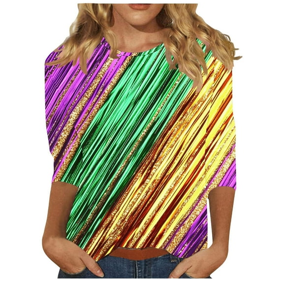 Byworldtasic Womens 3/4 Sleeve Tops Plus Size Mardi Gras Costumes ...