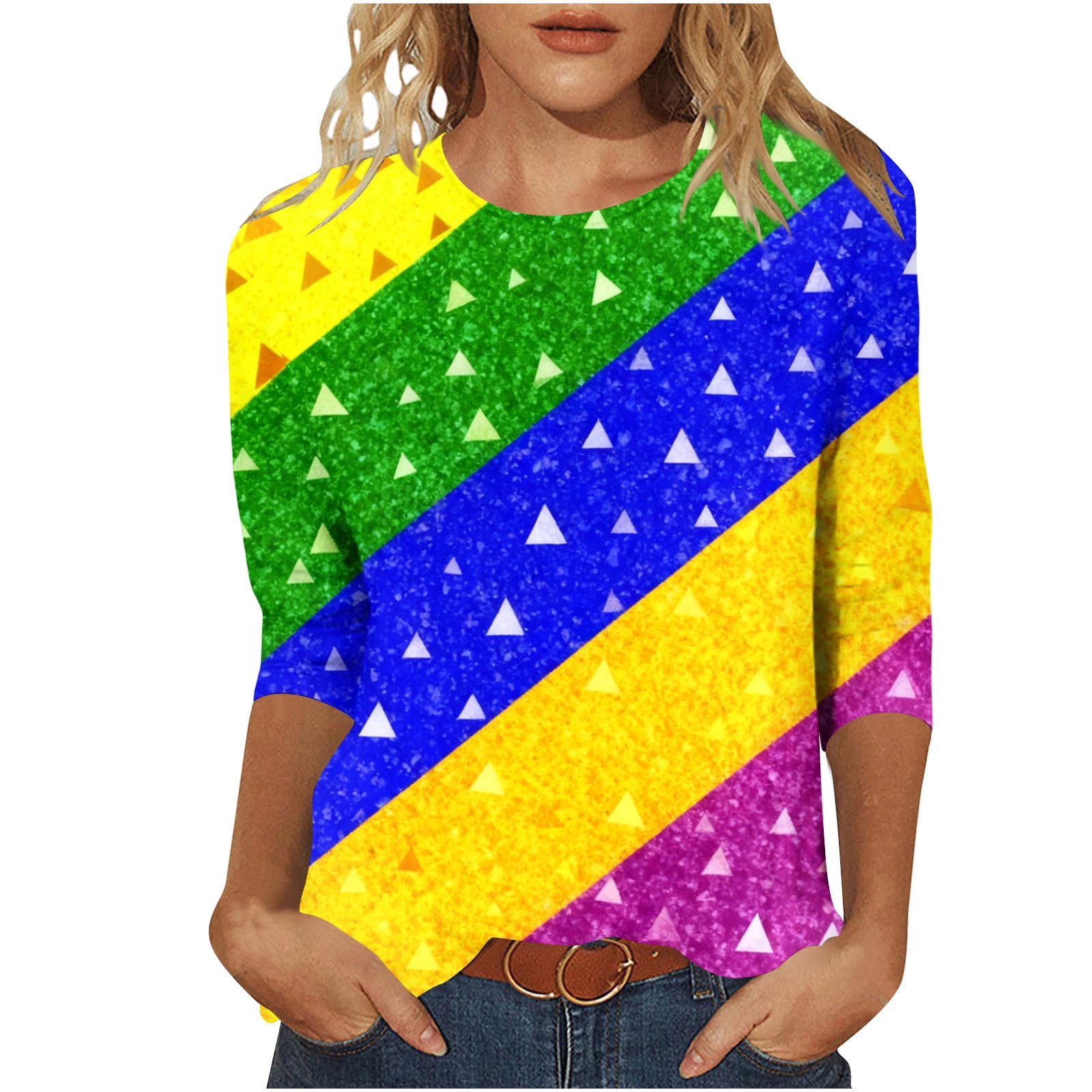 Byworldtasic Womens Casual 3/4 Sleeve Shirts Round Neck Tops Fashion ...