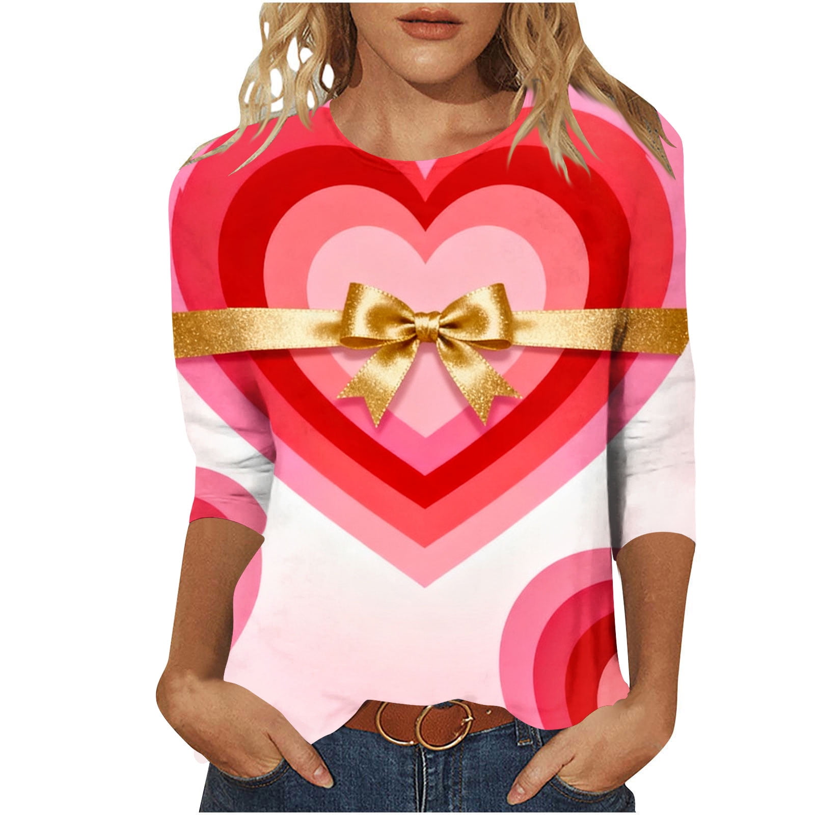 Byworldtasic Womens Casual 3/4 Sleeve Shirts Round Neck Tops Fashion ...