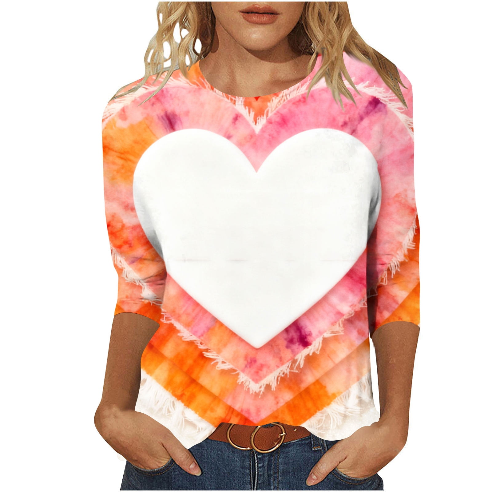 Byworldtasic Womens Casual 3/4 Sleeve Shirts Round Neck Tops Fashion ...