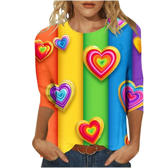 Byworldtasic Womens Casual 3/4 Sleeve Shirts Round Neck Tops Fashion ...