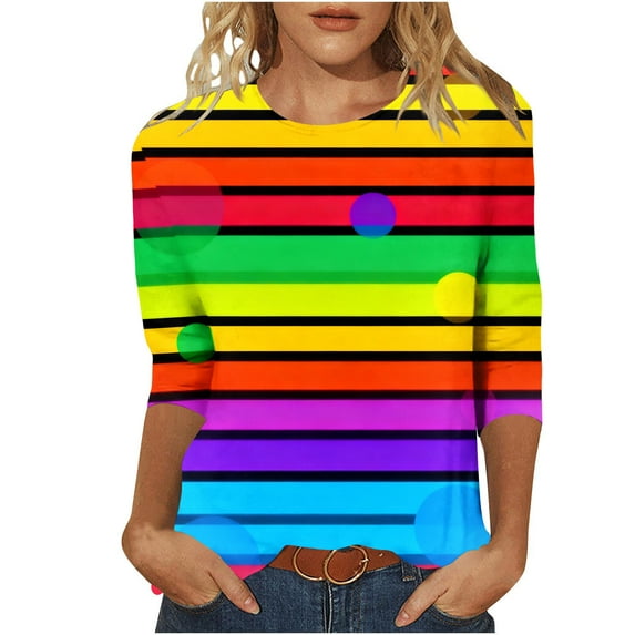 Byworldtasic Womens Casual 3/4 Sleeve Shirts Round Neck Tops Fashion ...