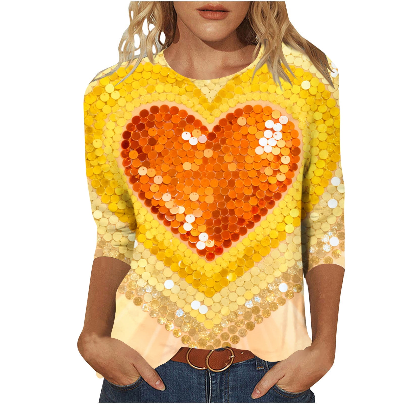 Byworldtasic Womens Casual 3/4 Sleeve Shirts Round Neck Tops Fashion ...