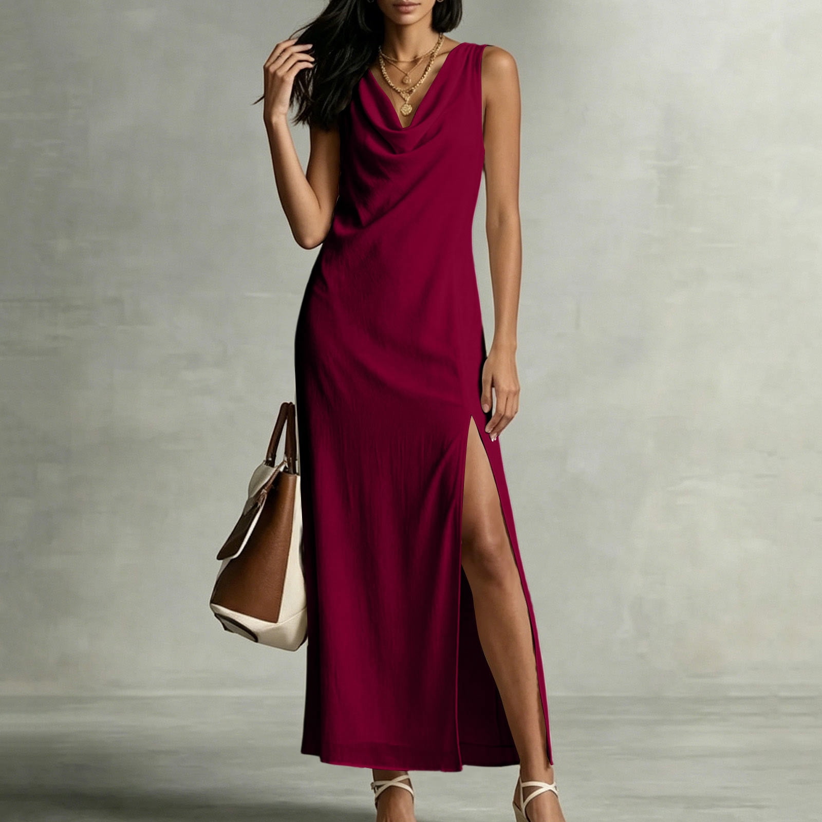 Byworldtasic Womens Dress Cowl Neck Sleeveless Maxi Dress Elegant ...