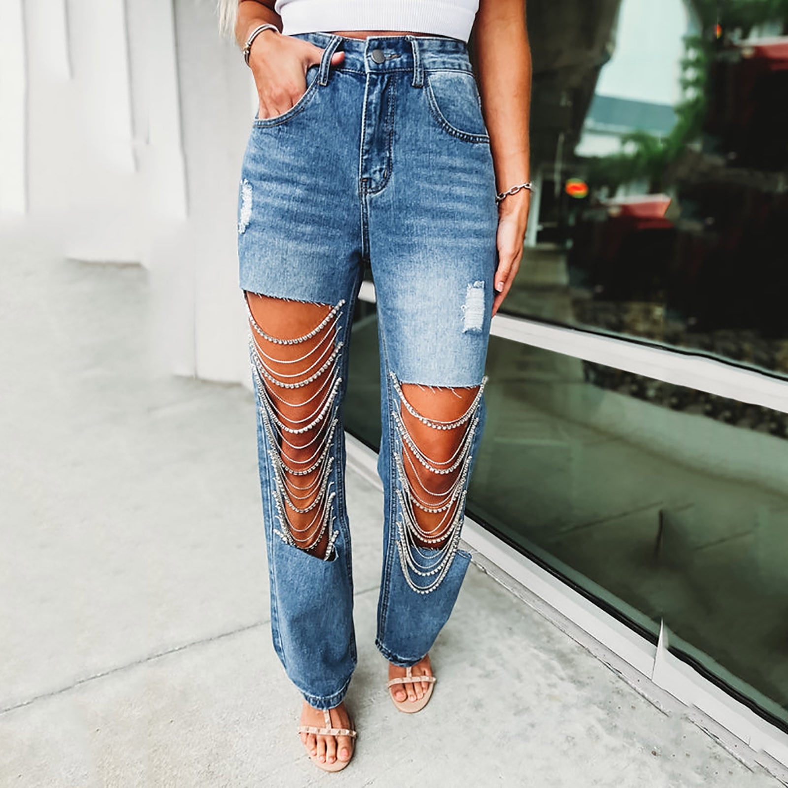 Byworldtasic Womens Jeans Womens Sexy Ripped Distressed Destroyed ...