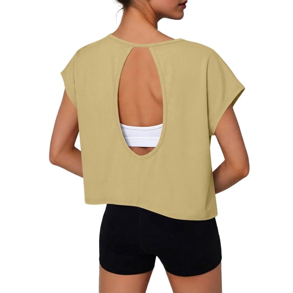 Byworldtasic Womens Open Back Workout Tops Oversized Crop Gym Shirts ...