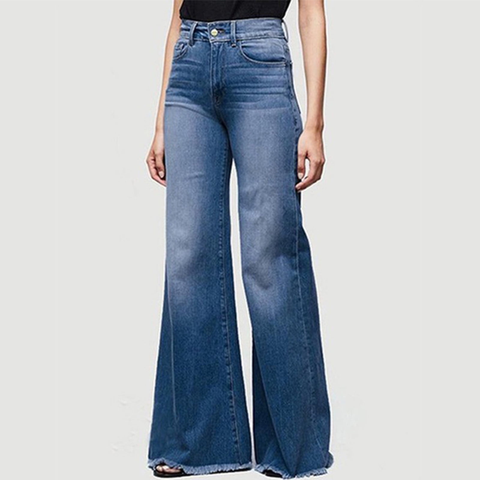 Byworldtasic Womens Oversize Jeans Flare Denim Pants for Women's Bell ...