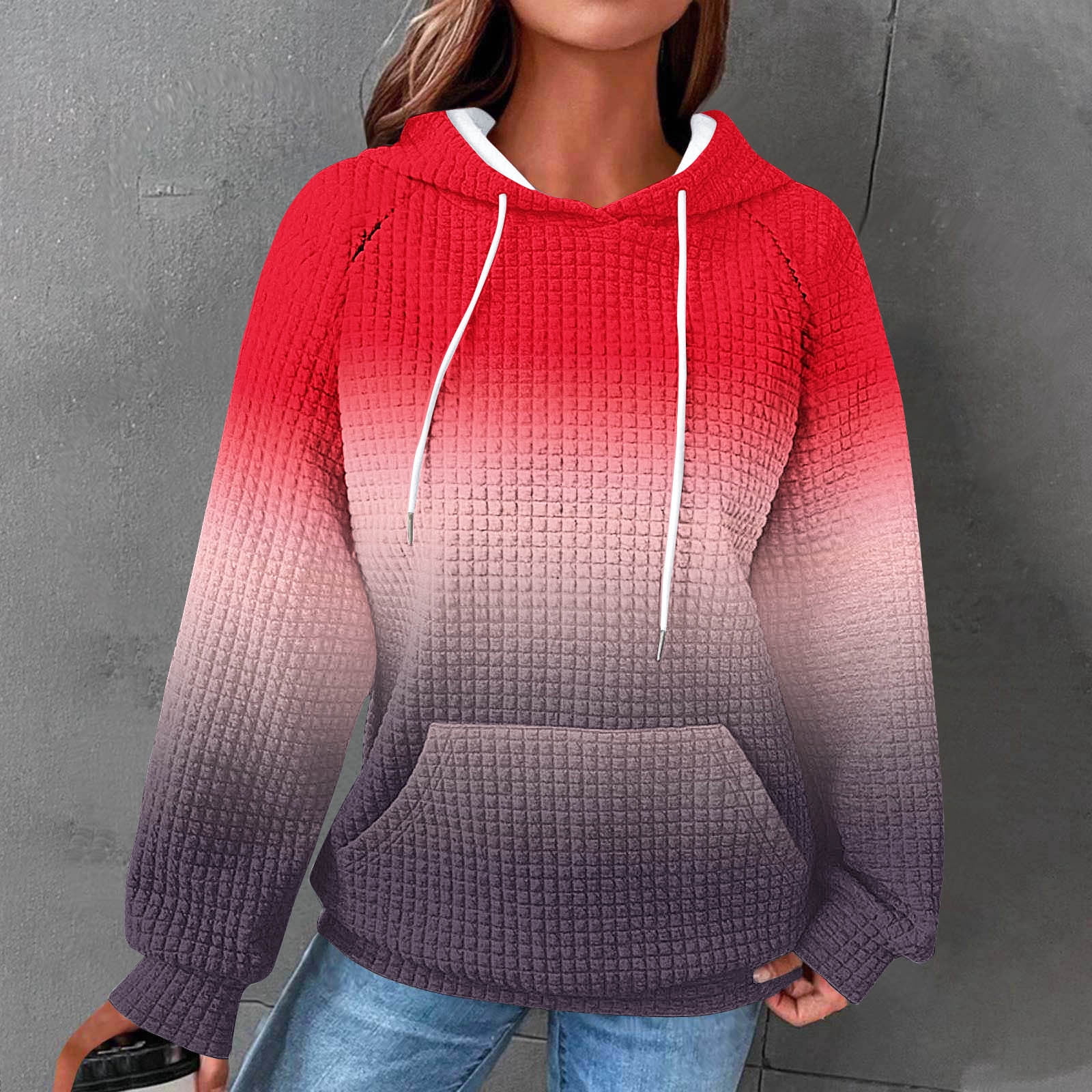 Byworldtasic Womens Oversized Hoodies Womens Waffle Gradient Color ...