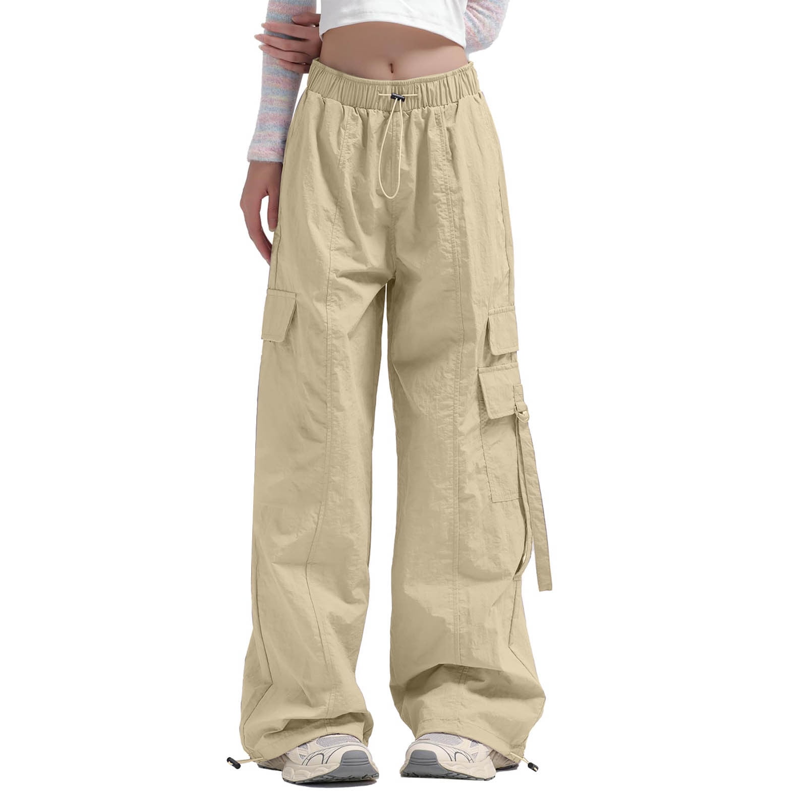 Byworldtasic Womens Pants Women's Parachute Pants Wide Leg Cargo Pants ...