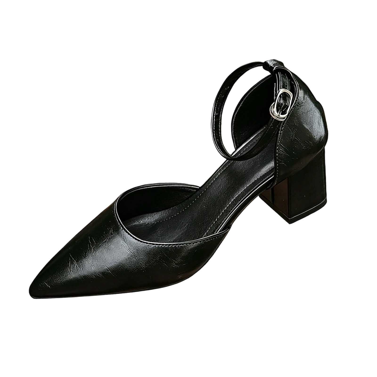 Byworldtasic Womens Pointed Toe Pumps Shoes Ankle Strap Chunky Low ...